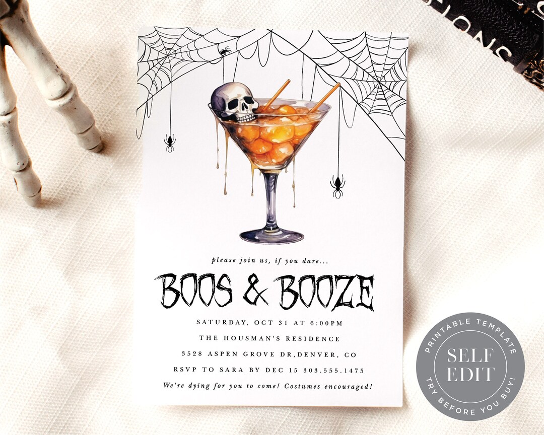 Halloween Boos and Booze Party Invitation Template, Adult Costume ...