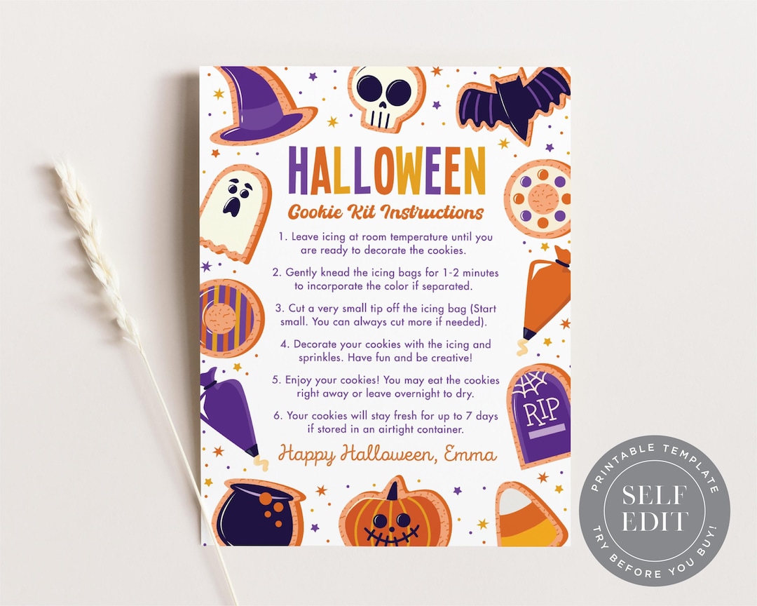 Halloween Cookie Kit Instructions Card Printable, Paint Your Own Cookie ...