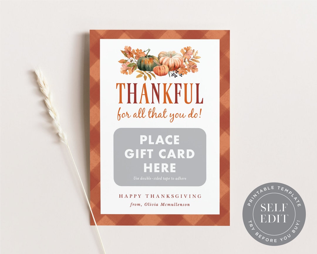 Thankful for All That You Do Gift Card Holder Template, Thanksgiving ...