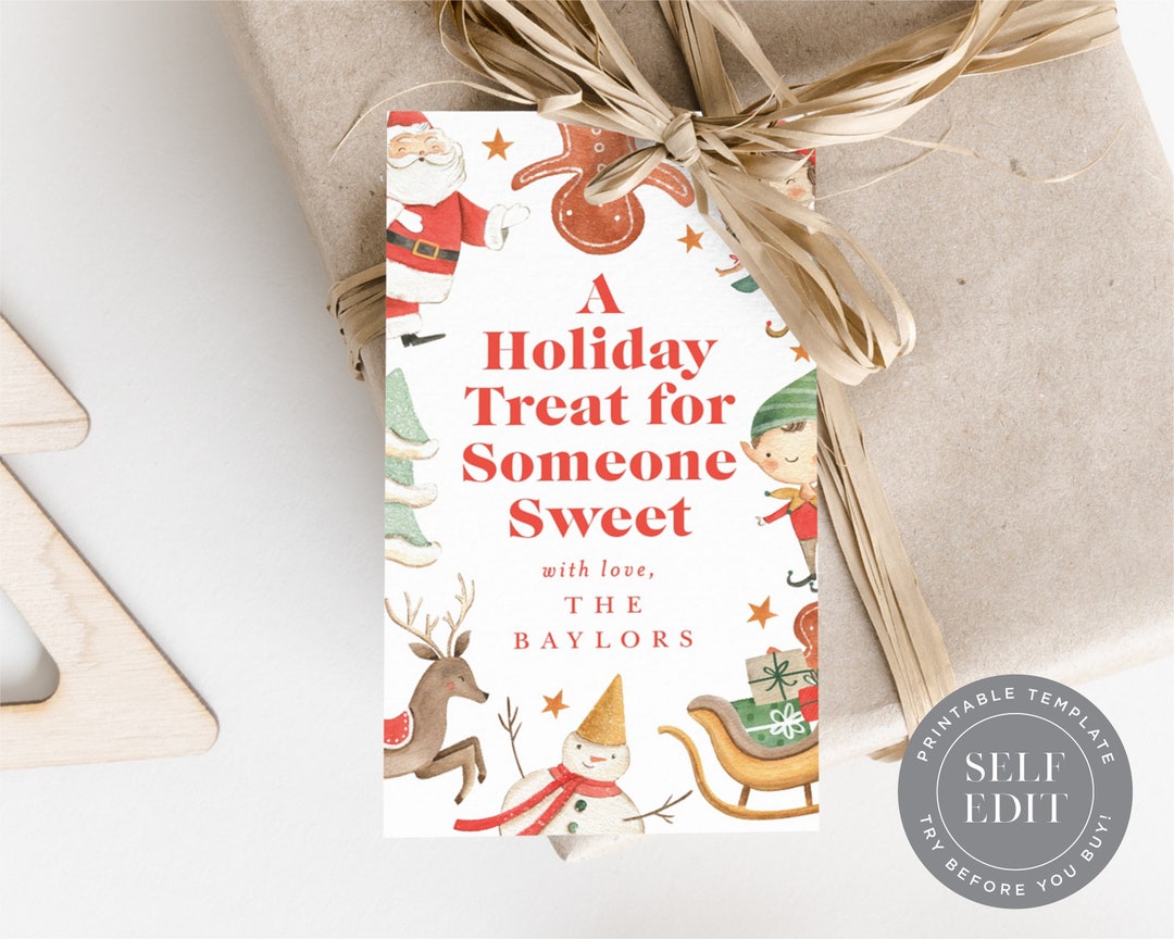 A Holiday Treat for Someone Sweet Gift Tag Template, Santa Claus ...