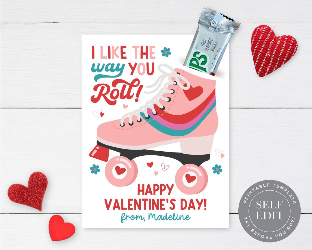 Roller Skate Valentine Gift Card Holder Printable: Fruit Roll Gift for ...