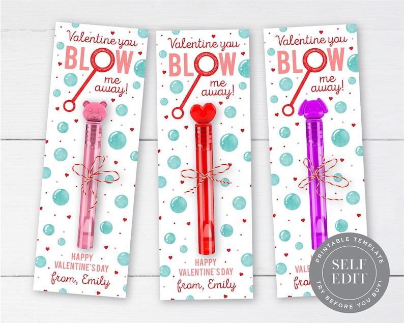 Valentine Bubble Holder Printable, Valentine You Blow Me Away Bubble Holder Template, Classroom ...