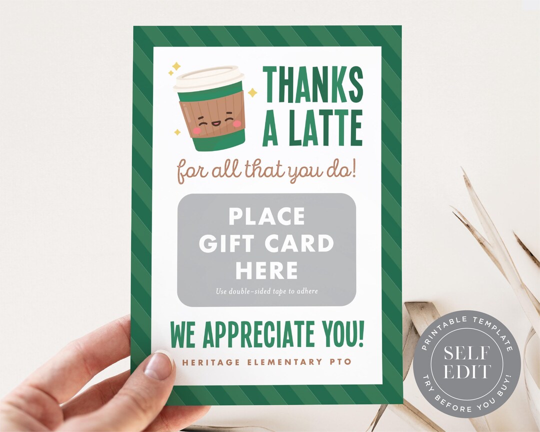 Thanks a Latte Coffee Gift Card Holder: Teacher Appreciation (corjl ...