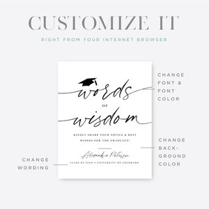 Graduation Words of Wisdom Sign & Card Template (digital Download) - Etsy