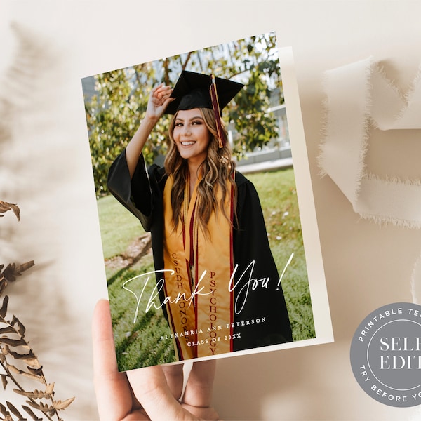 Graduation Photo Folded Thank You Cards - Etsy