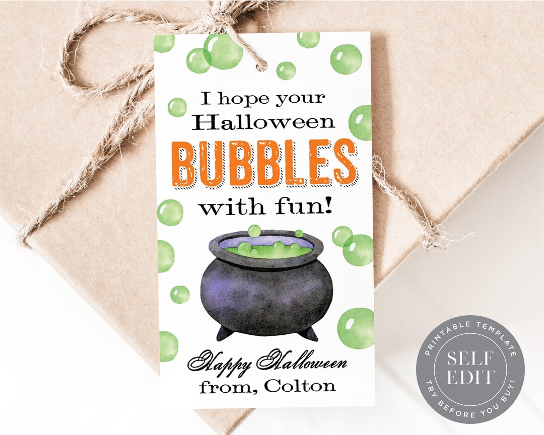 Halloween Bubble Tag Printable, Halloween Bubble Gum Treat Tag Template ...