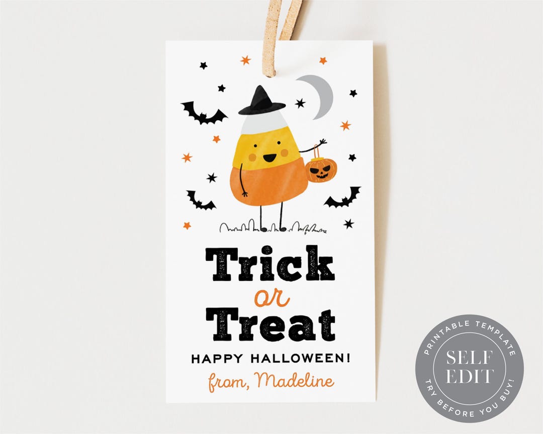 Halloween Trick or Treat Tag Printable, Halloween Party Favor Tag ...