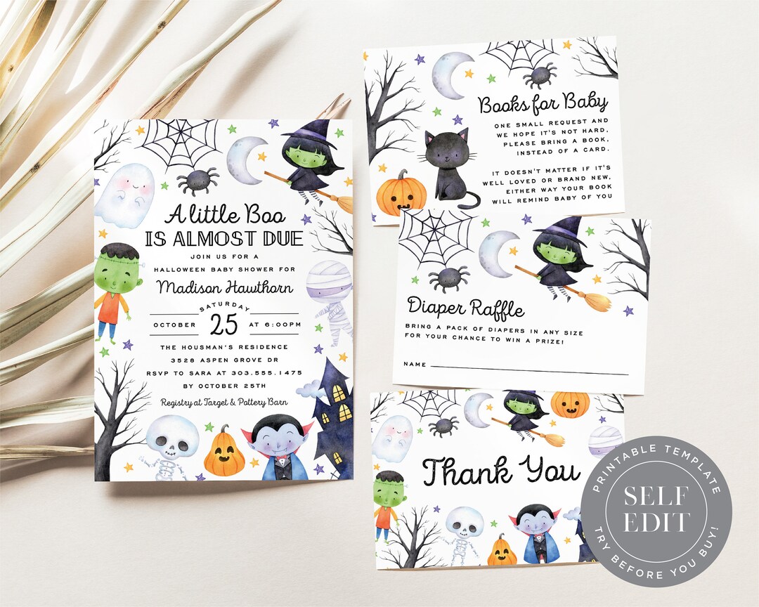 Halloween Baby Shower Invitation Suite Template, Cute Halloween Baby ...