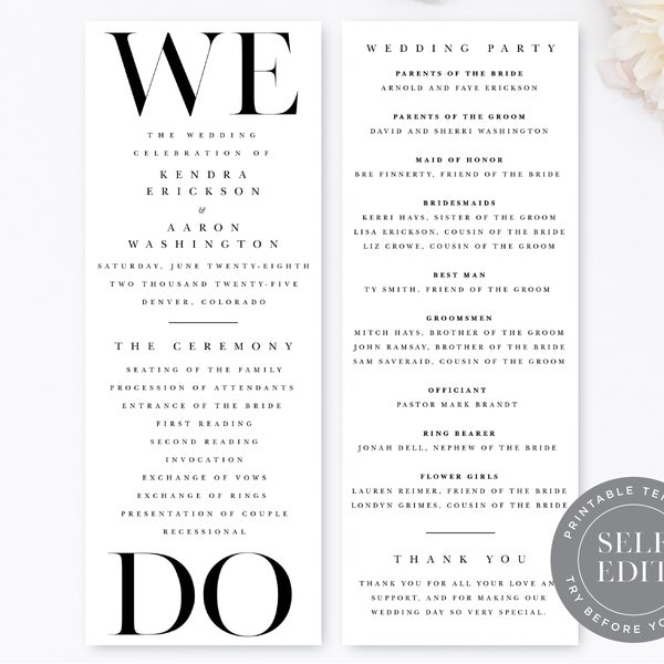 Wedding Program Template - Etsy