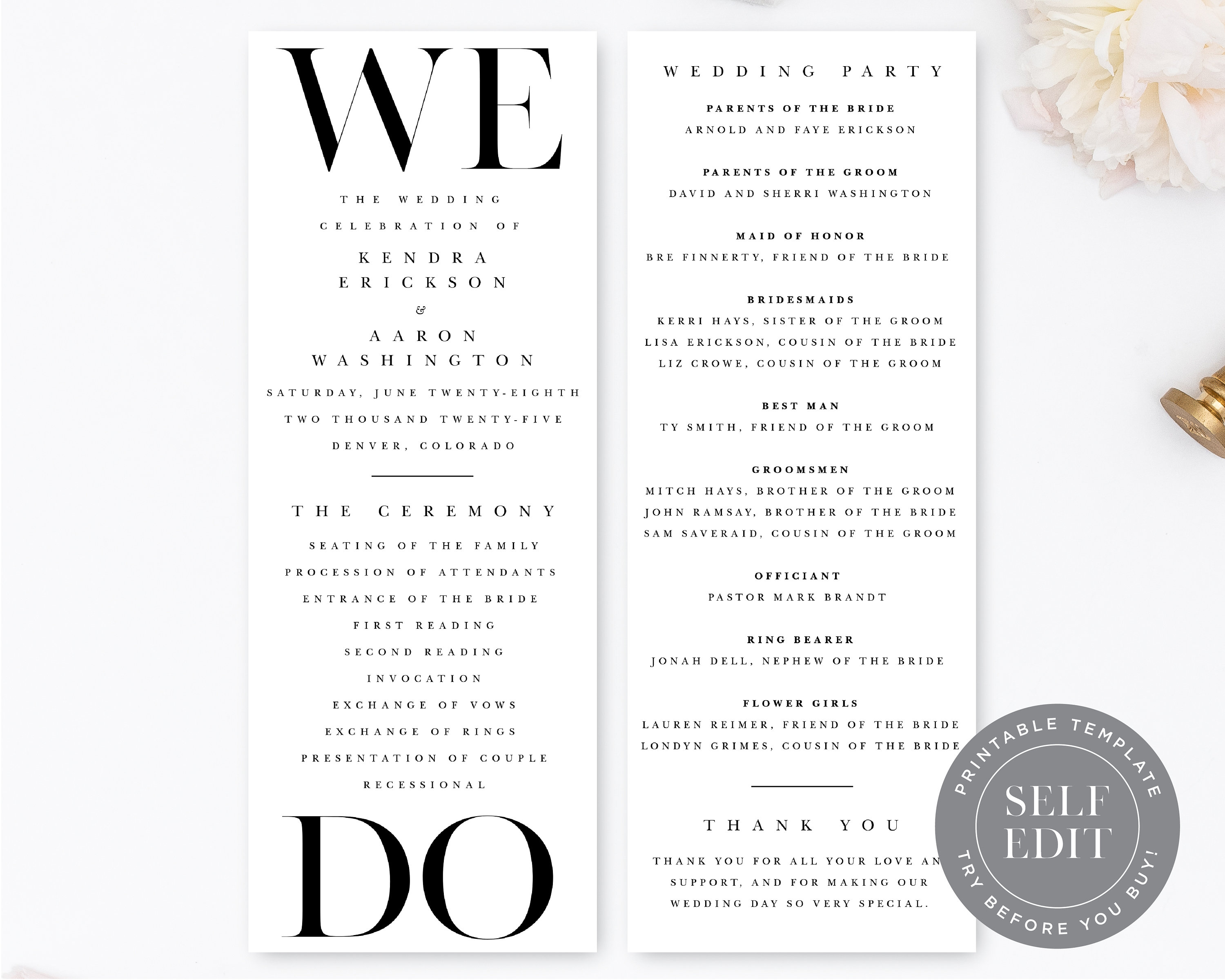 Printable Wedding Program Template Classic Wedding Program | Etsy
