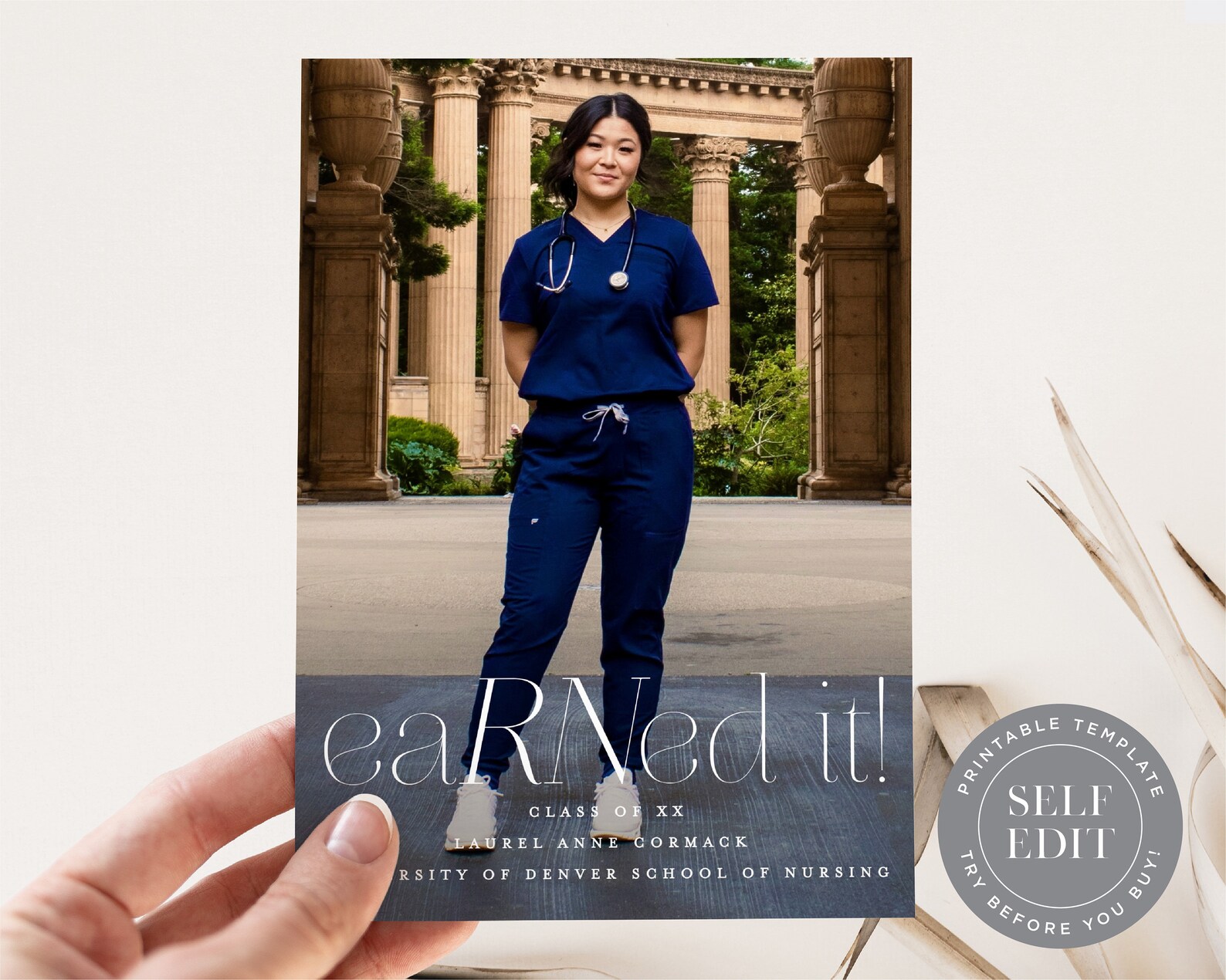 Nursing School Graduation Announcement Template: 5x7 Editable (digital ...