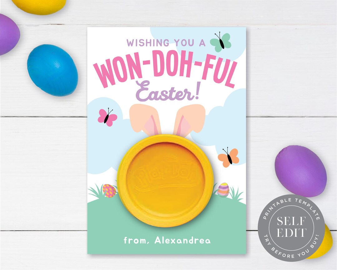 Easter Bunny Play Dough Holder Printable, Wishing You a Won-doh-ful ...