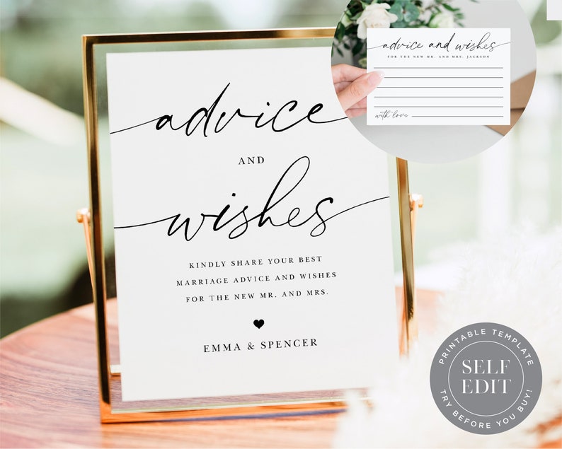 Advice and Wishes Wedding Sign Template Including Minimalist - Etsy