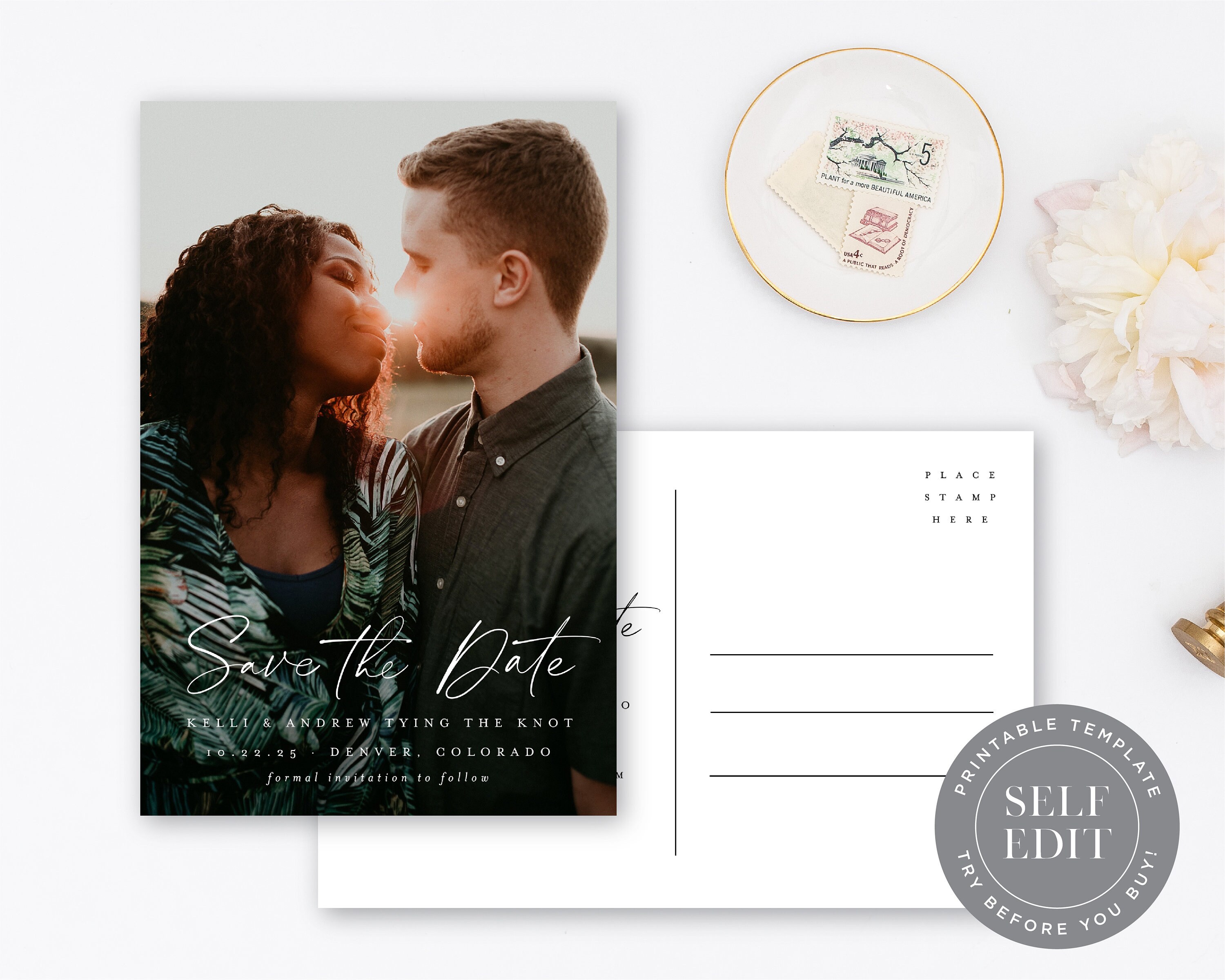 Save the Date Postcard Template Full Bleed Photo Postcard - Etsy
