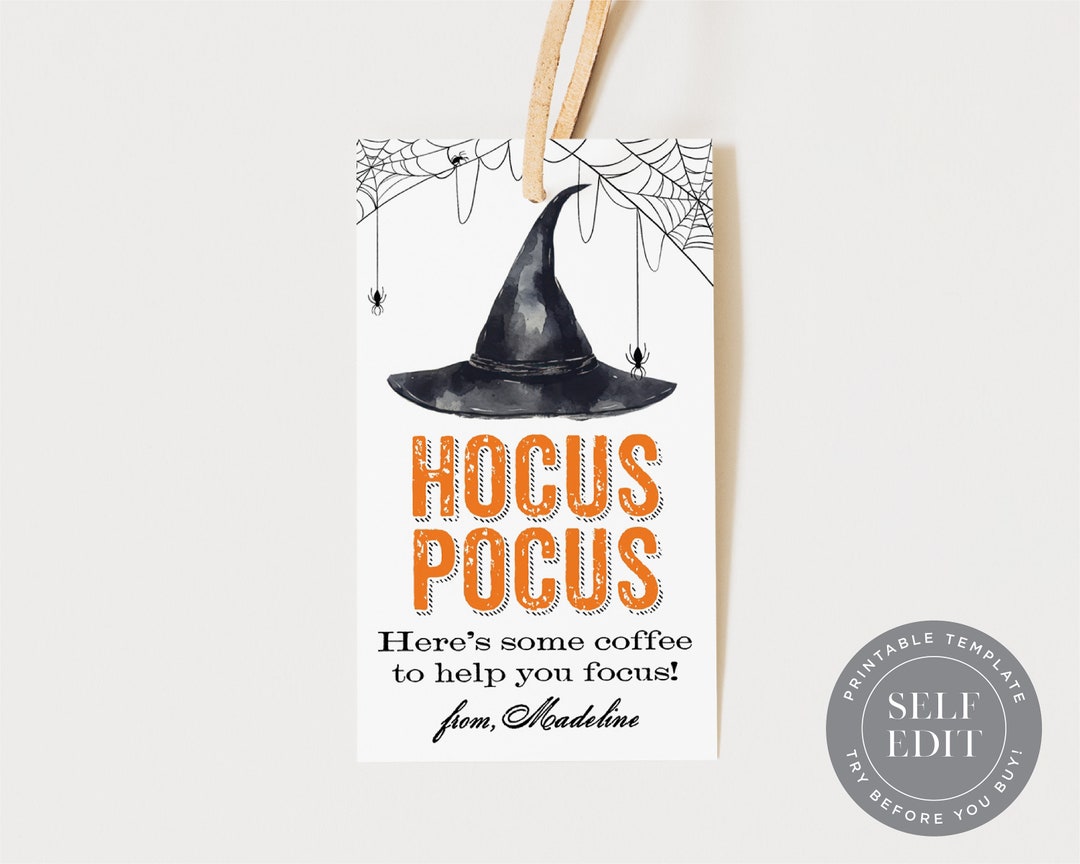 Halloween Hocus Pocus Here's Coffee Printable Gift Tag Template ...