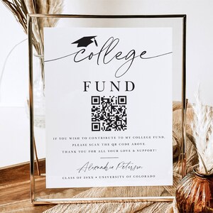 Graduation College Fund QR Code Sign Template (editable 5x7 or 8x10 ...