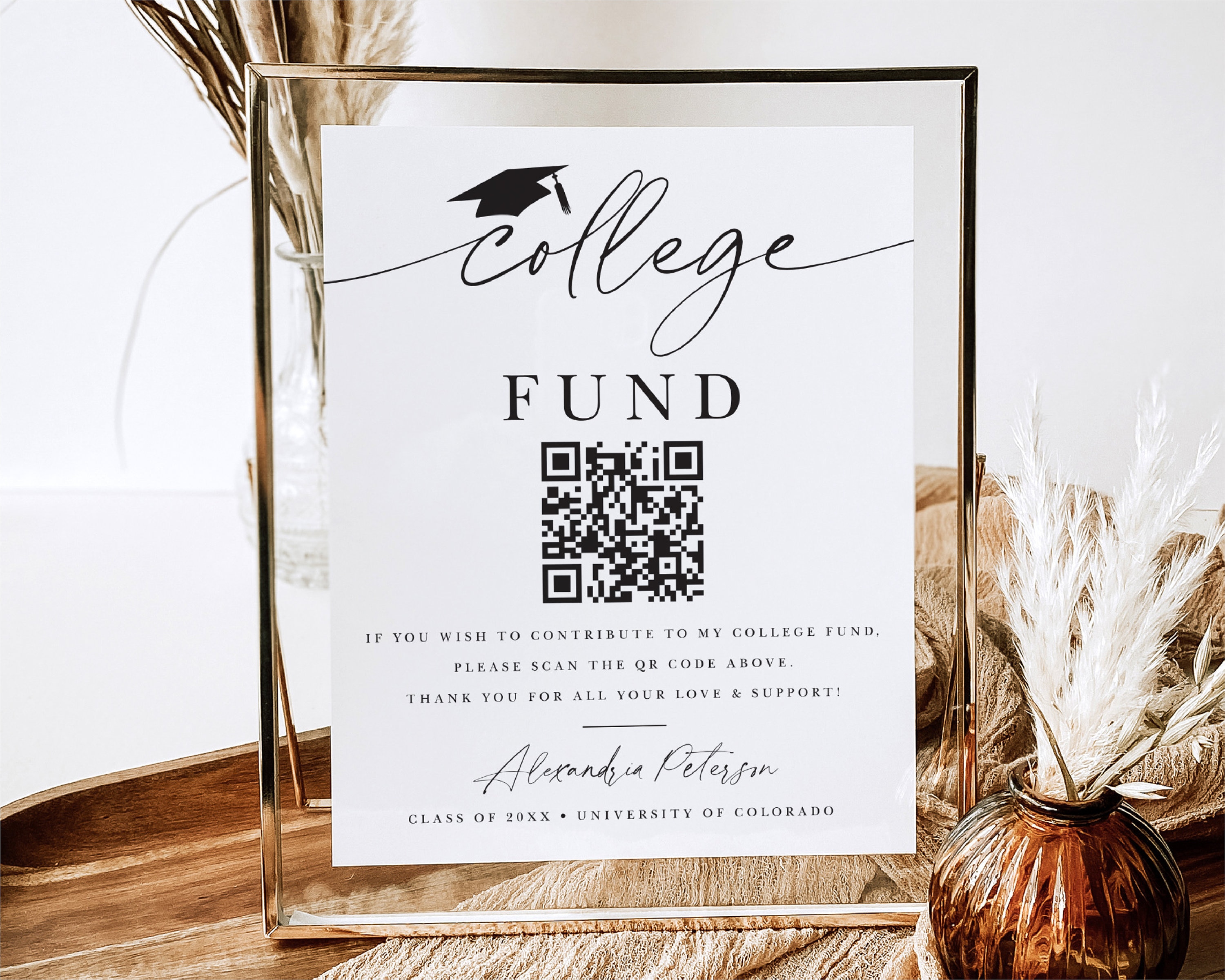Graduation College Fund QR Code Sign Template (editable 5x7 or 8x10 ...