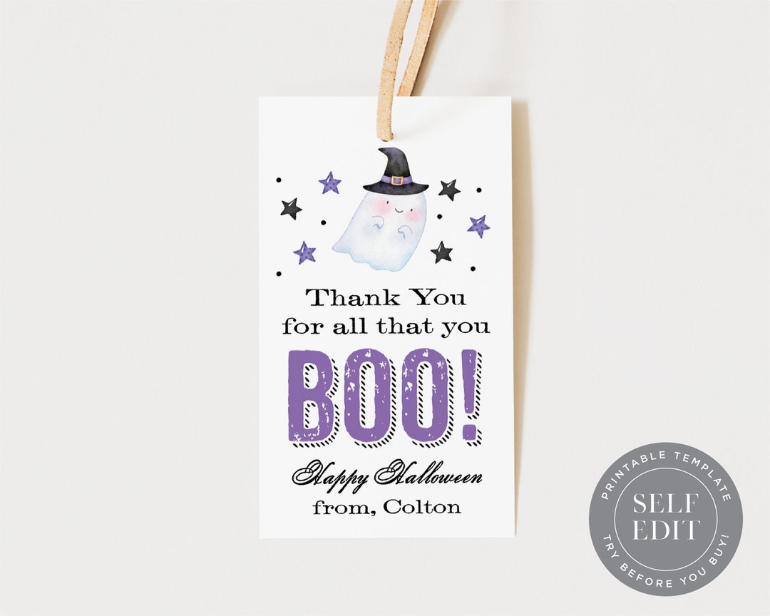 Halloween Thank You for All You Boo Printable Gift Tag Template ...