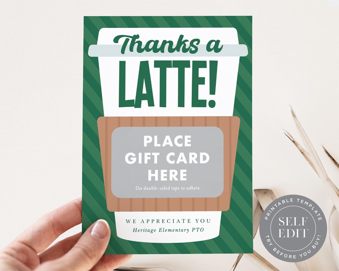 Thanks a Latte Coffee Gift Card Holder: Teacher Appreciation (corjl ...
