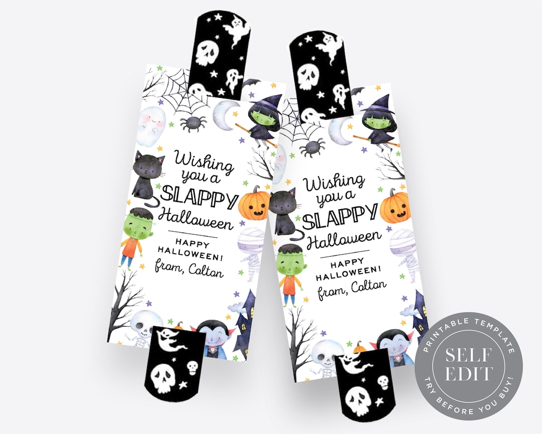 Halloween Slap Bracelet Tag Template, Wishing You a Slappy Halloween ...