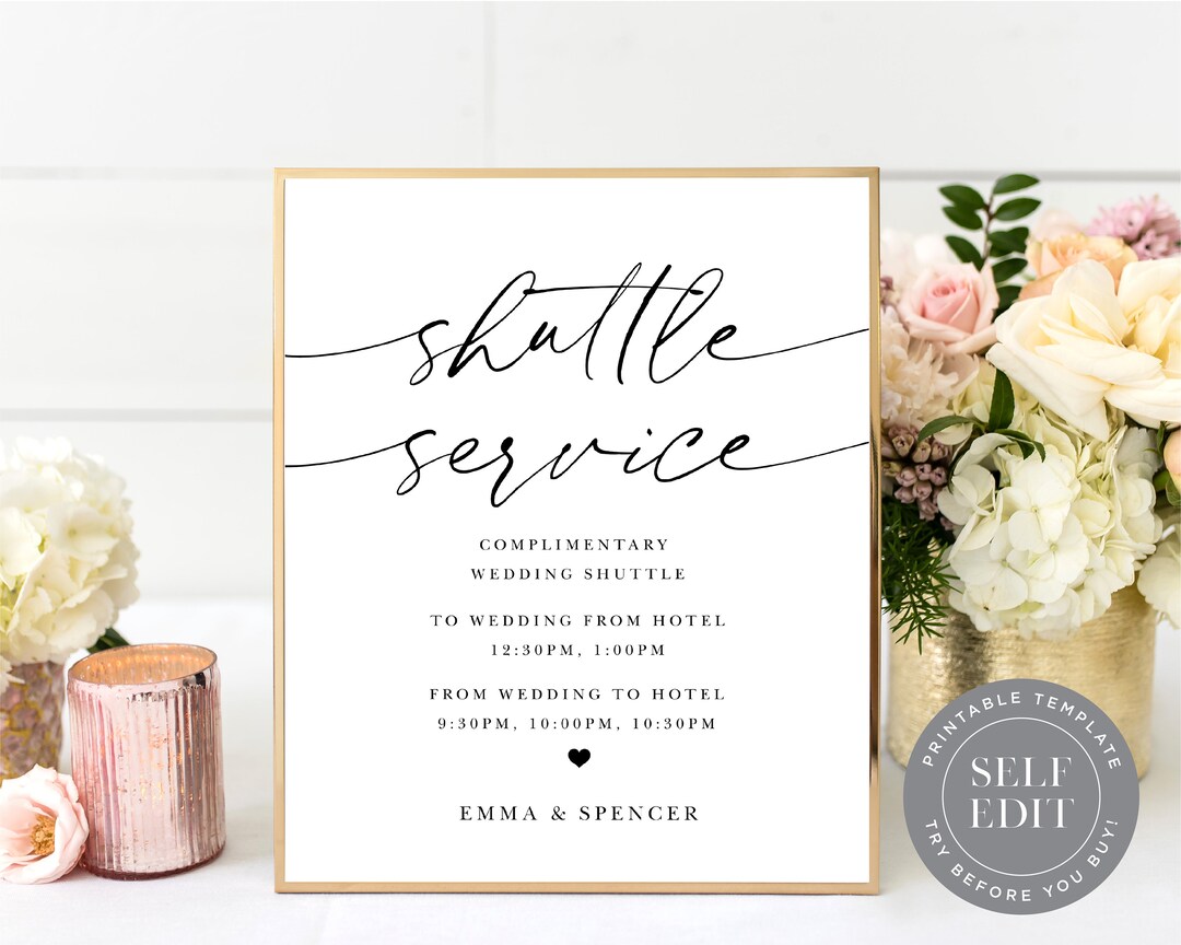 Shuttle Service Wedding Sign Template, Minimalist Wedding Shuttle ...