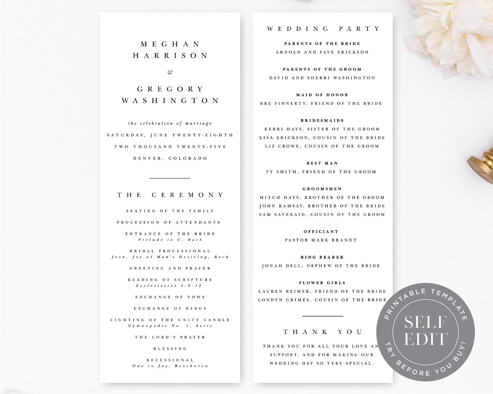 Simple Wedding Program Template Minimalist Wedding Program | Etsy