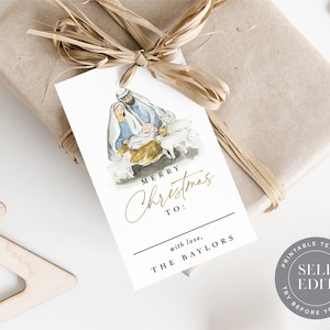 Nativity Christmas Present Gift Tag Template, Jesus Christian Religious ...