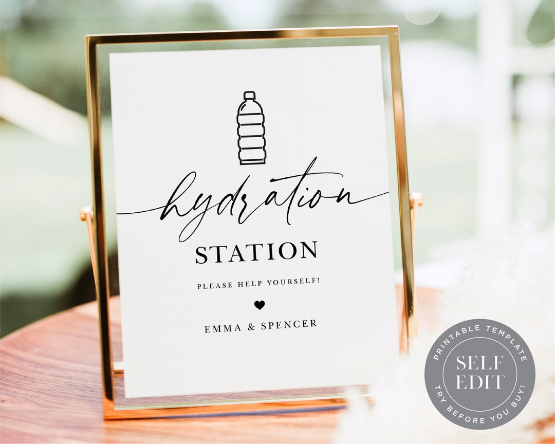 Hydration Station Wedding Sign Template, Minimalist Hydration Station ...