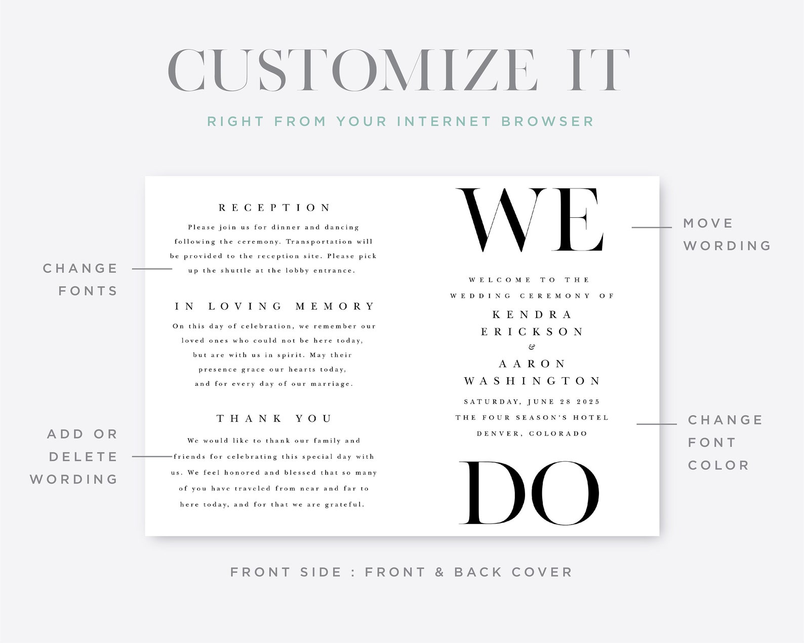 Printable Wedding Folded Program Template Folded Wedding | Etsy