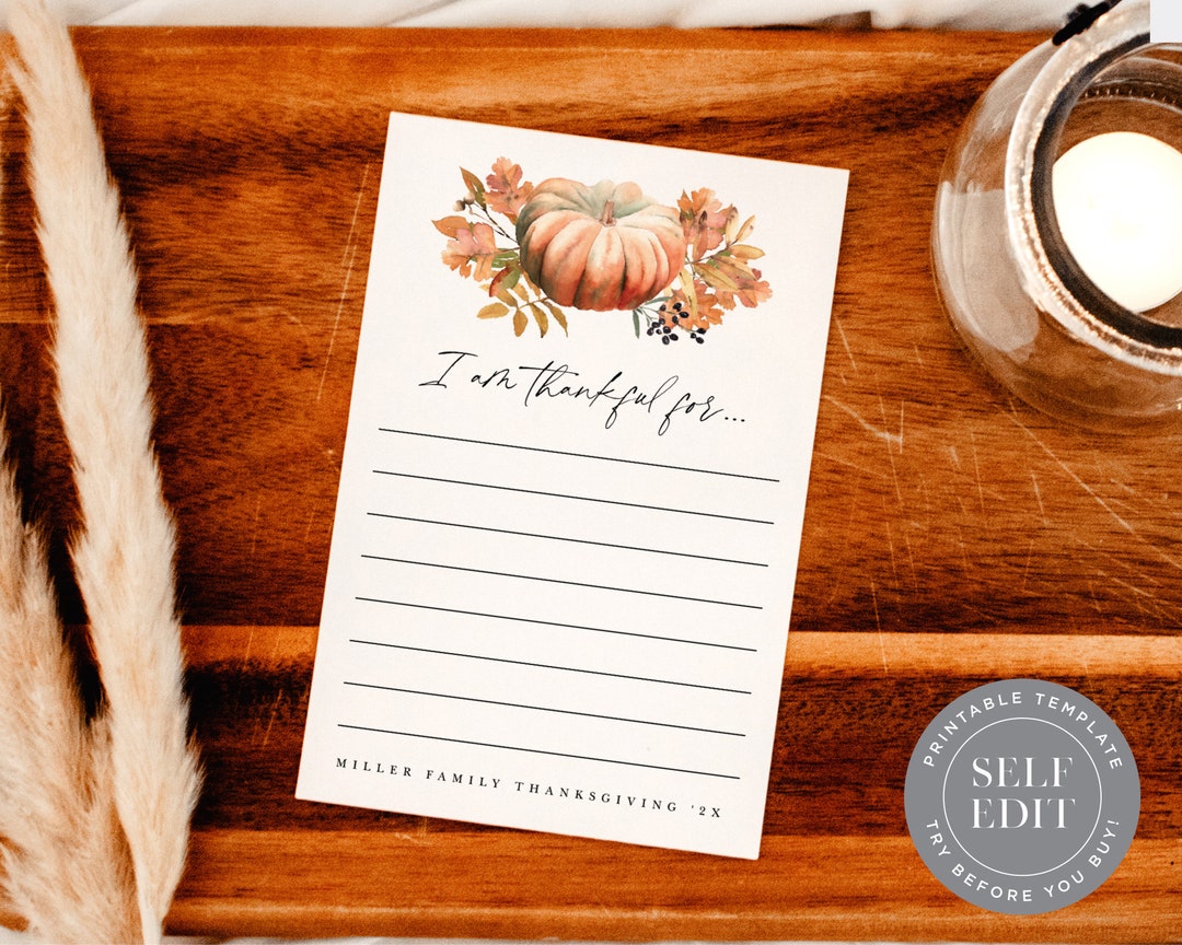 I'm Thankful for Thanksgiving Template, Thanksgiving Gratitude Cards ...
