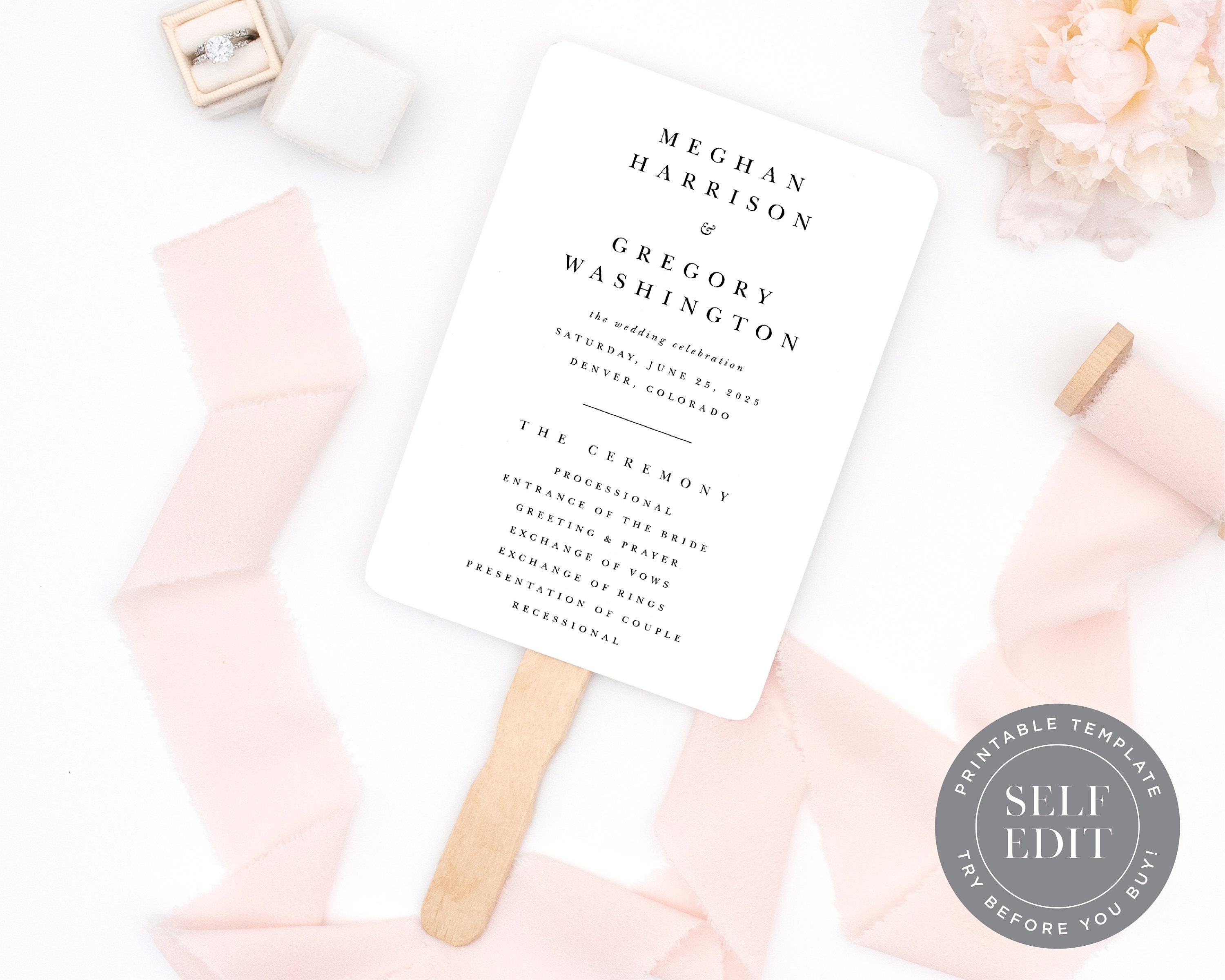 Simple Fan Printable Wedding Program Template Minimalist Fan | Etsy