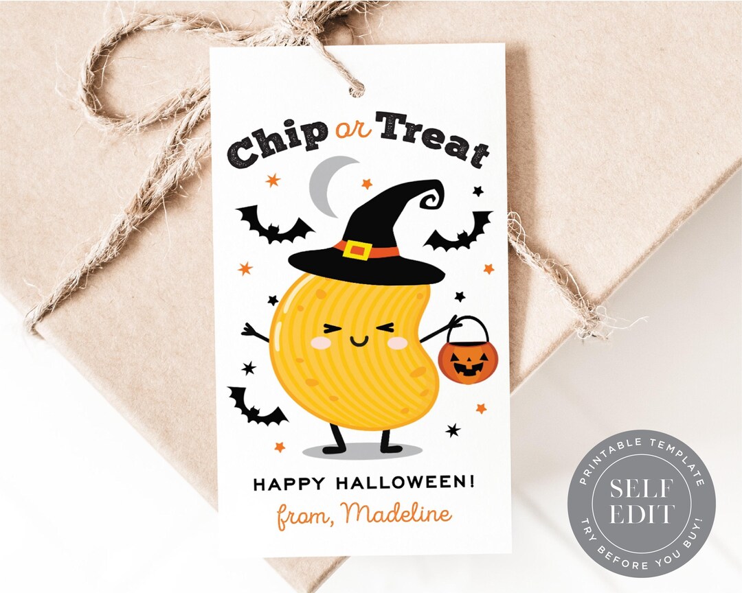 Chip or Treat Halloween Tag Printable, Halloween Snack Size Chips Label ...
