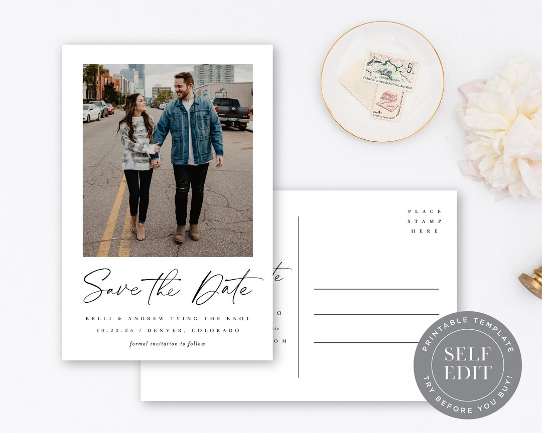 Minimalist Save the Date Postcard Template Photo Postcard Save the Date Printable Size 4x6 Editable Template Instant Download STD P04 Etsy
