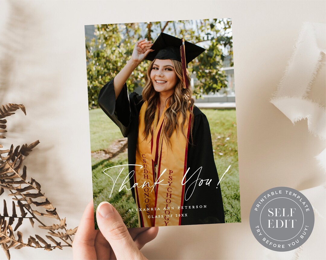 Graduation Thank You Photo Card Template, Minimalist Graduation Thank ...