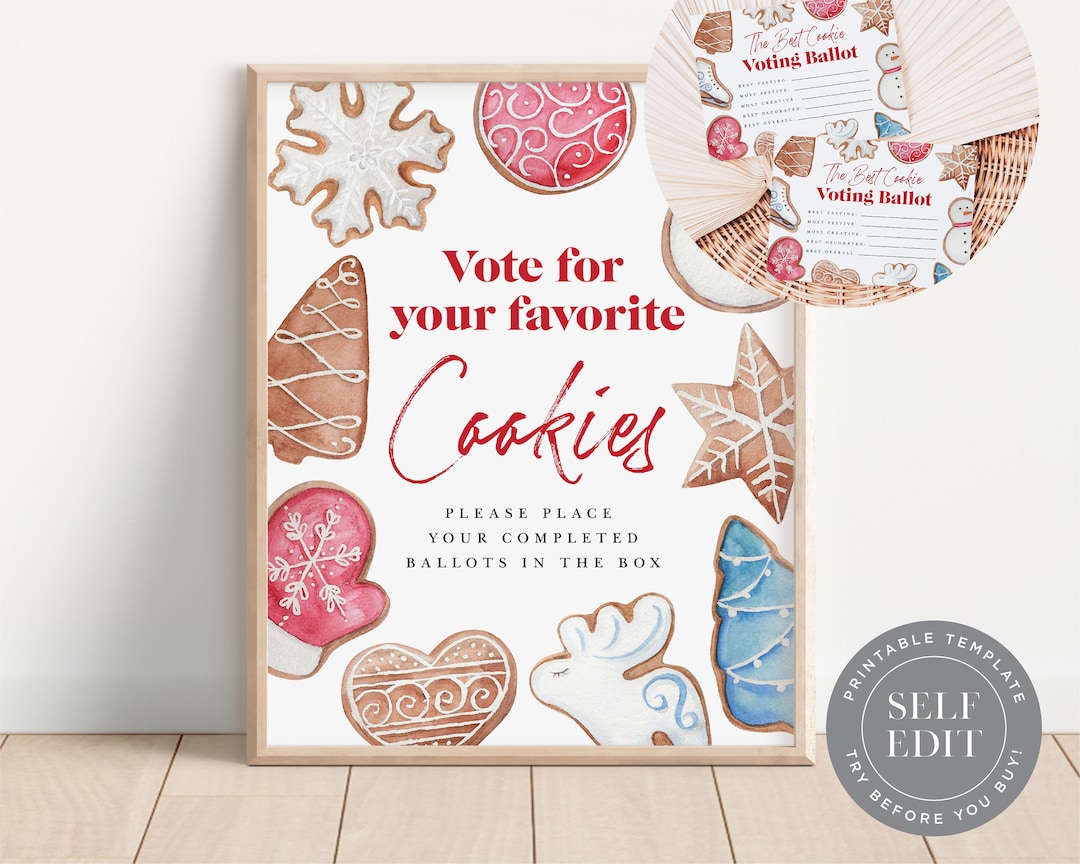 Christmas Cookies Voting Ballot & Sign Templates, Holiday Cookie ...