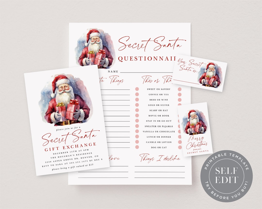 Secret Santa Christmas Party Template Bundle, Holiday Party Gift ...