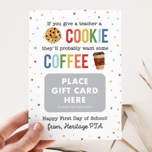 If You Give a Teacher a Cookie Gift Card Printable, Back to School ...