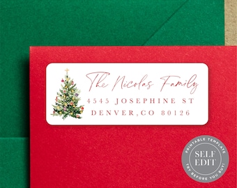 Christmas Address Labels Editable Christmas Tree Address Label Template ...