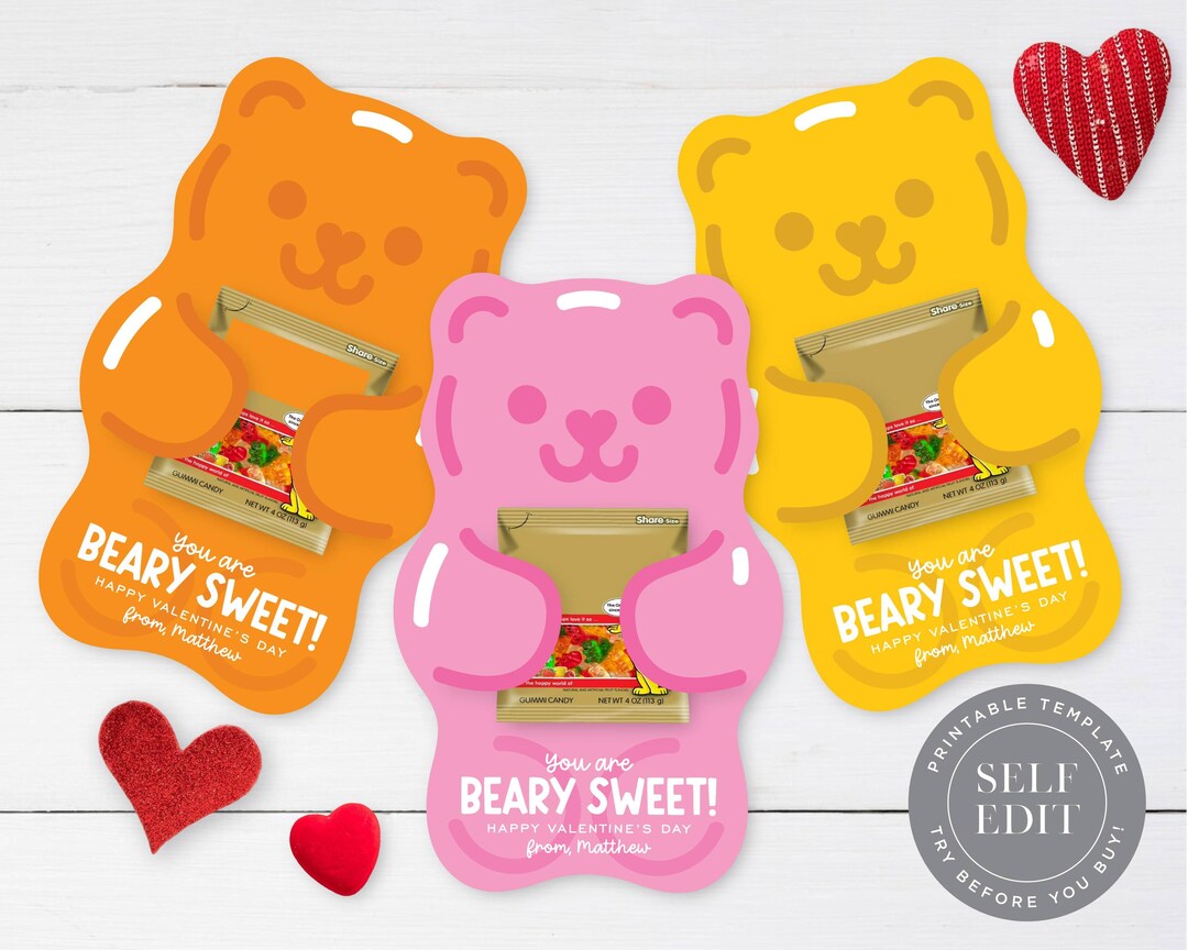 Gummy Bears Valentine Gift Holder Printable: Beary Sweet Gift for Kid's ...