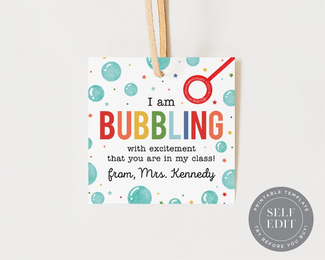 Bubbling With Excitement Teacher Gift Tag Template, Back to School ...
