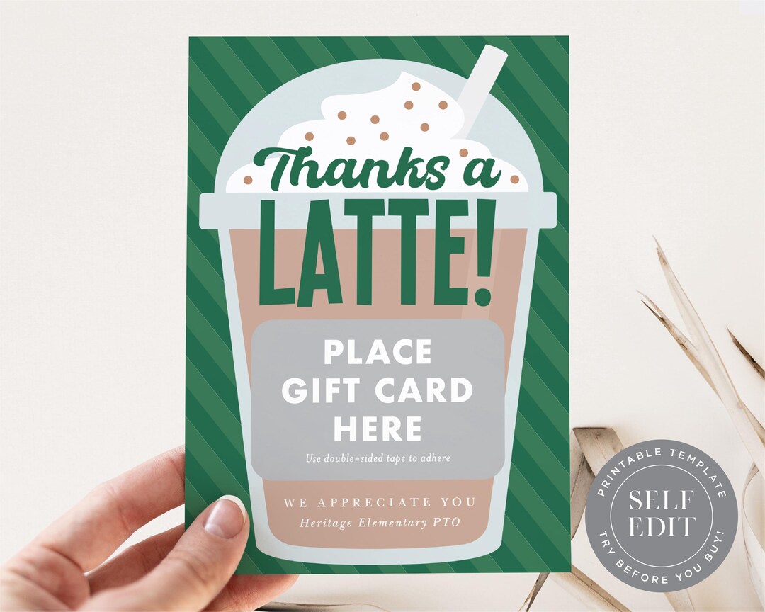 Thanks a Latte Coffee Gift Card Holder: Teacher Appreciation (corjl ...