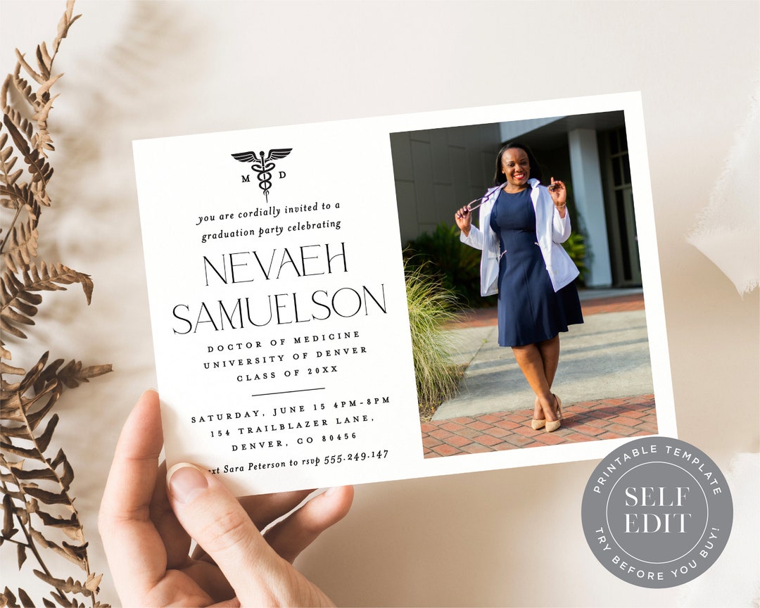 Medical School Graduation Party Invitation Template: 5x7 Editable ...