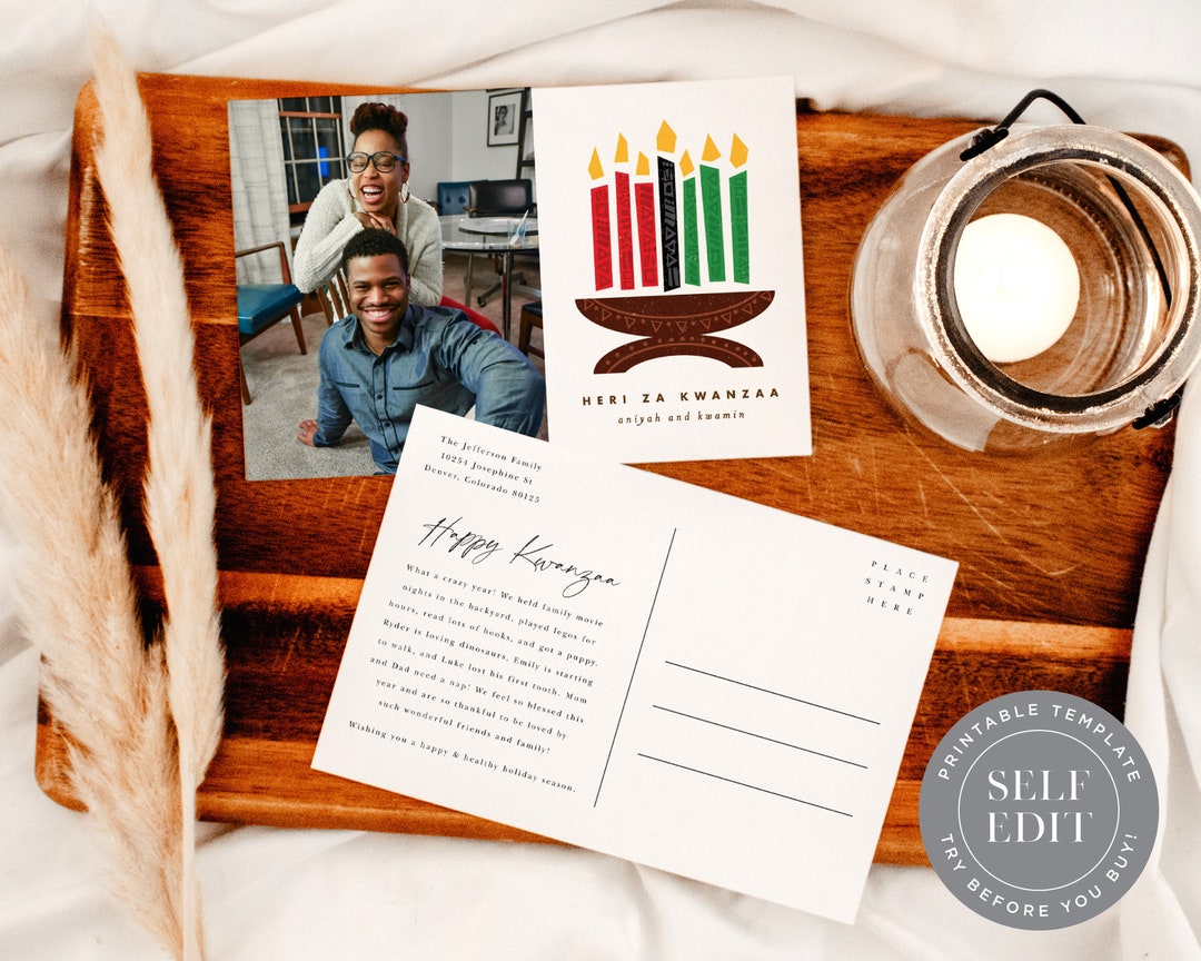 Kwanzaa Kinara Postcard Template Heri Za Kwanzaa Photo Card - Etsy