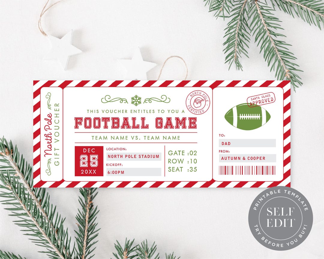 Football Game Christmas Gift Certificate Printable: Football Holiday ...