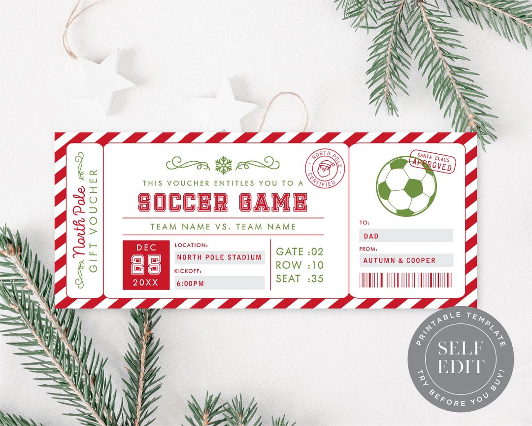 Soccer Game Christmas Gift Certificate Printable: Soccer Holiday Coupon ...
