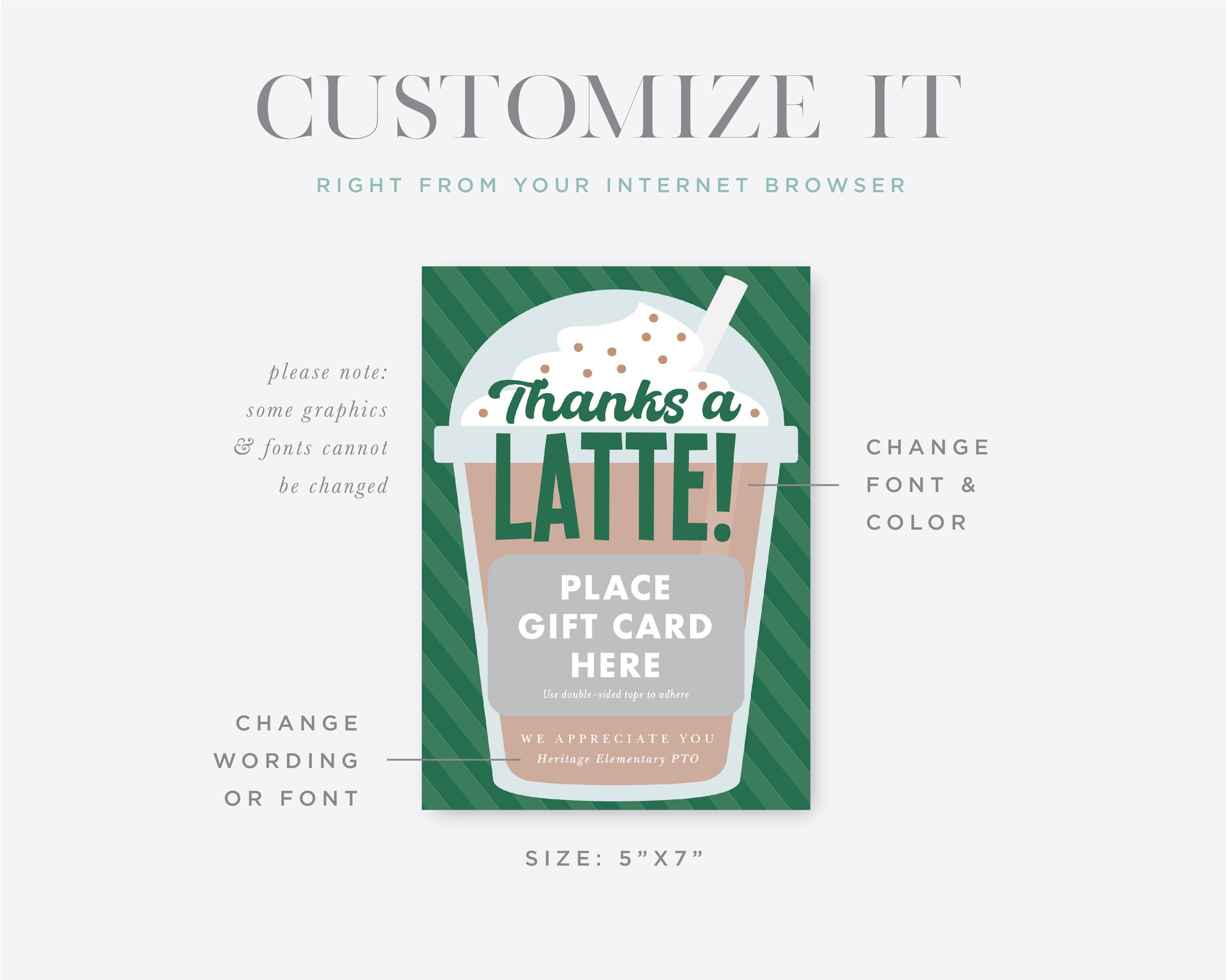 Thanks a Latte Coffee Gift Card Holder: Teacher Appreciation (corjl ...