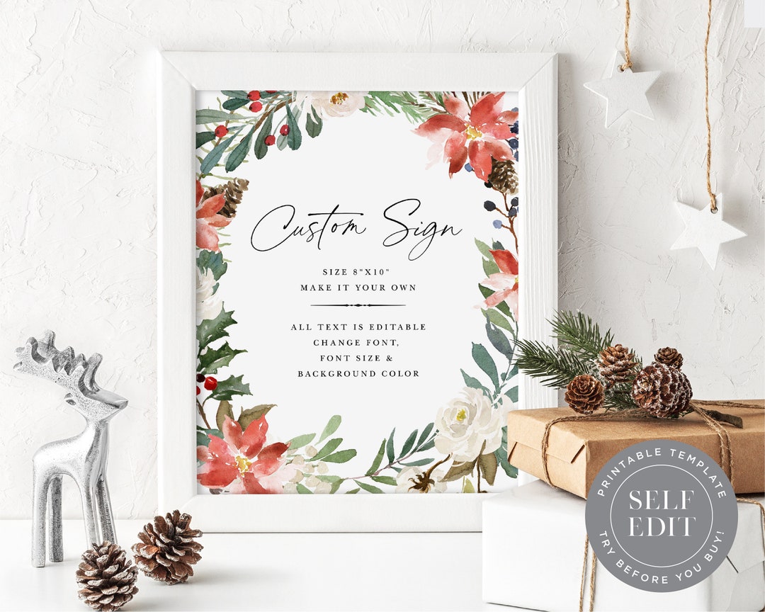 Christmas Greenery Custom Sign Template, 8x10, 10x8, Holiday Dinner or ...