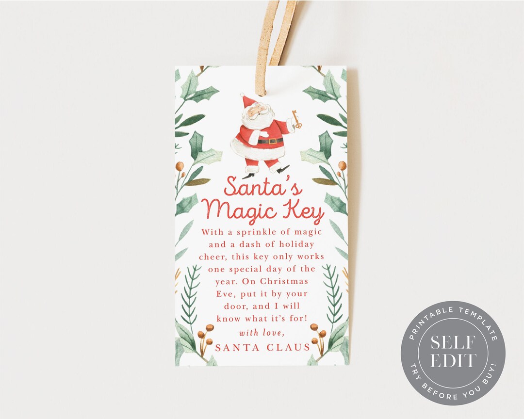 Santa's Magic Key Christmas Gift Tag Template, Santa Claus' Magic Key ...