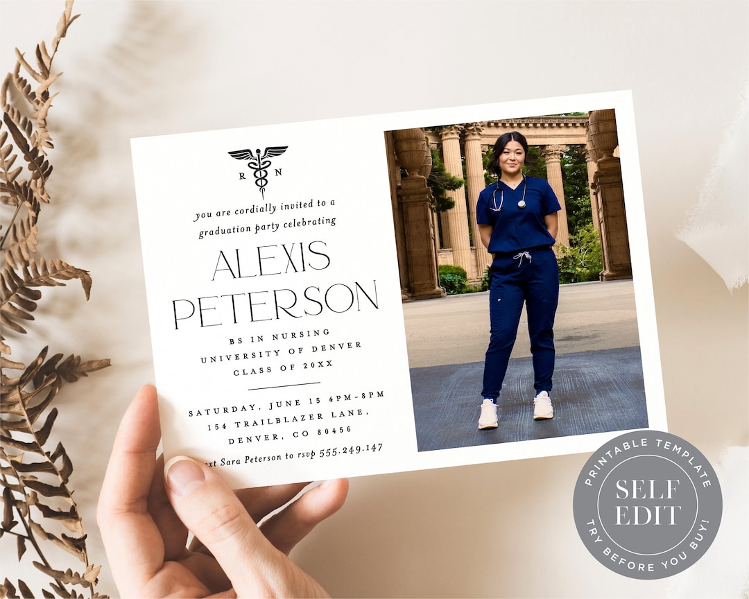 Nursing School Graduation Party Invitation Template: 5x7 Editable ...