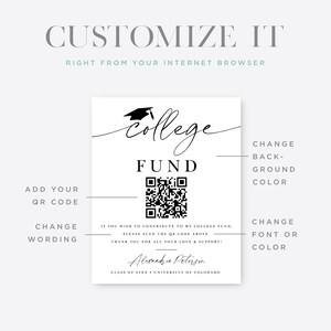 Graduation College Fund QR Code Sign Template (editable 5x7 or 8x10 ...